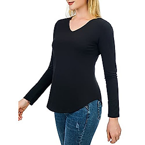 Artivaly Women's Long Sleeve V Neck T Shirts Basic Tee Tops Black