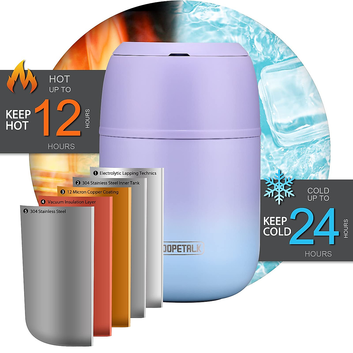 17 oz Insulated Lunch Containers Hot Food Jar, Wide Mouth Lunch Thermo for Hot Food Kids Adults, Vacuum Stainless Steel Thermo Lunch Box With Handle Folding Spoon for School, Office(Purple blue)