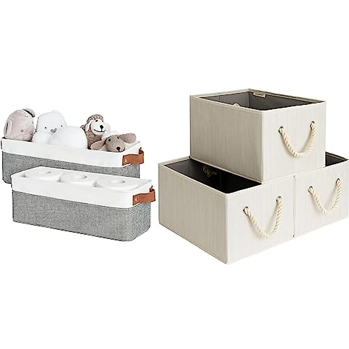 StorageWorks 2-Pack Narrow Storage Bins with 3-Pack Foldable Storage Baskets