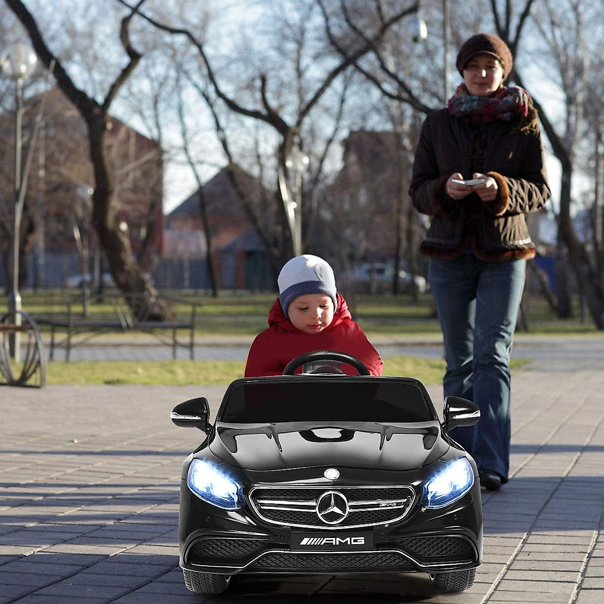 Costzon Ride On Car, 12V Licensed Mercedes Benz Battery Powered Electric Vehicle w/Remote Control, 3 Speeds, LED Lights, Music, Horn, MP3/USB/TF, Ride On Power Wheel for Kids (Black)