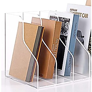 SANRUI Magazine File Holder Acrylic Magazine Rack Desk Organizer File Folder for Office Organization and Storage with 3 Vertical Compartments,Clear