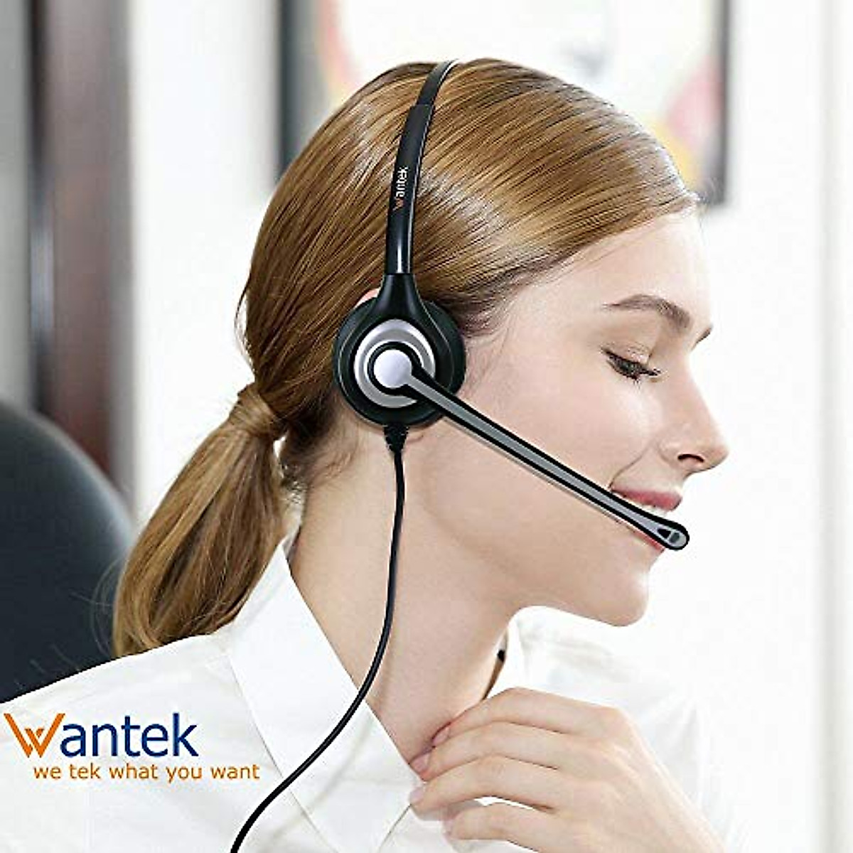 Wantek RJ9 Telephone Headset Mono with Noise Cancelling Mic, Quick Disconnect, Only for Plantronics M12 M22 MX10 Amplifiers or Cisco 7940 7942G 7945G 7960G 7975G 7821 7861 8841 8851 IP Phones(600QC1)