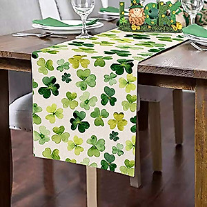 St. Patrick's Day Table Runner, Spring Green Shamrock Table Runners for Kitchen Dining Coffee or Indoor and Outdoor Home Parties Decor 13 x 72 Inches