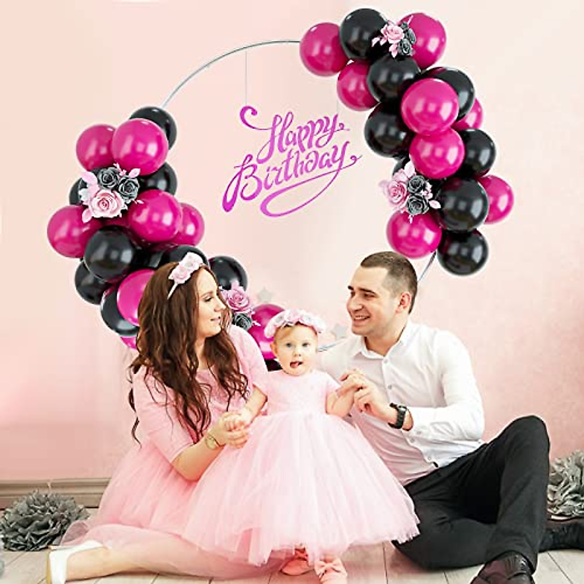 Balloons Black and Hot Pink, 50PCS Hot Pink Black Balloon Arch Kit, Hot Pink Latex Balloons For Birthday Decoration Wedding Baby Shower Engagement DIY Hula Hoop Balloons Arch Decoration Party Supplies