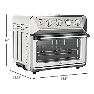 HOMCOM Air Fryer Toaster Oven, 21QT 7-In-1 Convection Oven Countertop, Warm, Broil, Toast, Bake and Air Fry, 4 Accessories Included, 1800W, Stainless Steel Finish
