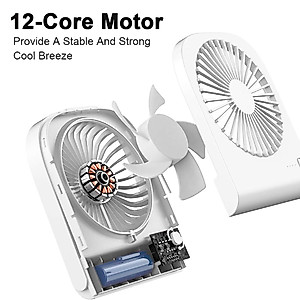 Personal USB Desk Fan, iHoven Mini Portable 14h Cooling Office Rechargeable Small Table Fan, 4800mah Quiet Battery Operated Desktop Fan Adjustable for Home Office Car Outdoor Travel White (white)