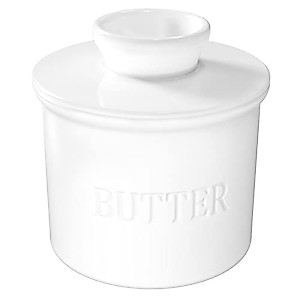 French Butter Dish, Vidalenta Porcelain Butter Crock for Counter with Water, 7.5 OZ Butter Dish with Lid Butter Keeper Country Crock Butter, Butter Holder Container for Spreadable Butter, White