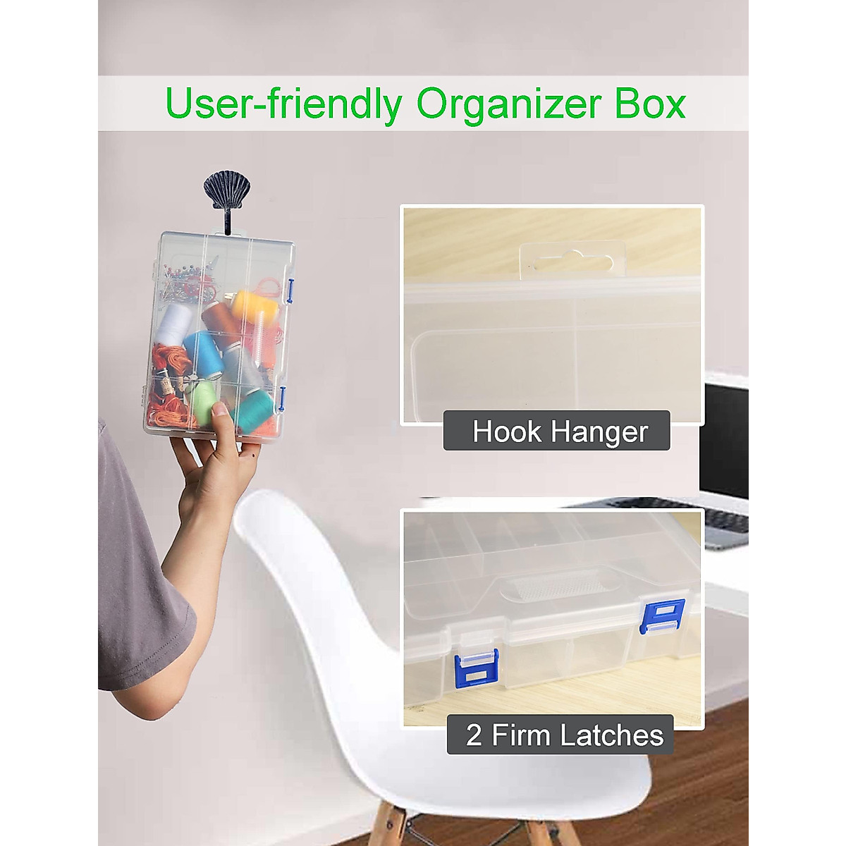 Tnqhuq Bead Organizer Tackle Box Organizer Bead Storage Containers 2-layer Craft Organizer Plastic Organizer Box with Dividers & Removable Tray