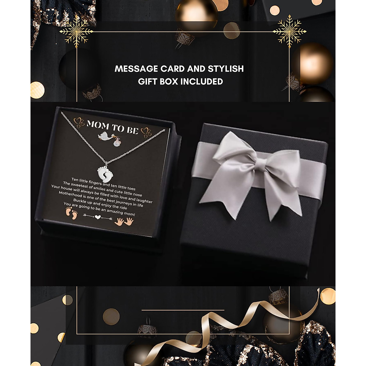 LOTUS-A Mom To Be Gift - Baby Feet Pendant Necklace with a Message Card Pregnancy Present for First Time Moms Expecting Women Pregnant Wife Sister Daughter Valentine's Mother's Day Christmas Birthday