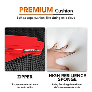 FDW Wicker Furniture Outdoor Conversation Sets Rattan Rocking Chairs with Red Cushions and Glass Coffee Table for Patio Porch Backyard Balcony Poolside Garden