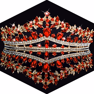 𝑪𝑼𝑩𝑨𝑪𝑶 Crystal Red Crown and Tiaras for Women, Queen Crown Bridal Headband Princess Tiara for Girls, Birthday Crown for Women Rhinestone Wedding Headband Halloween Cosplay Costume Party Decorations