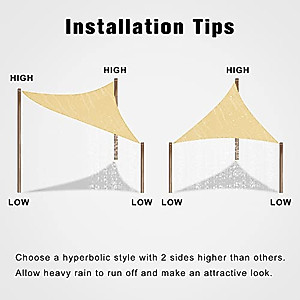 MR. COVER Triangle Sun Shade Sail 16 x 16 x 16 ft Rectangle for Patio Garden Backyard Outdoor Facility, Rip-Resistant & UV-Block, Double Stitched, Sand Color
