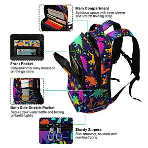 JHKKU Kids Backpack for Boys Girls Bookbags Colorful Neon Dinosaurs School Backpack Elementary Bags Travel Daypack Lightweight Waterproof with Reflective Strip