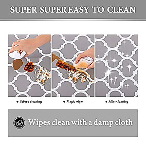 UMINEUX Oval Fitted Vinyl Tablecloth with Elastic Edged & Flannel Backing, Waterproof Wipeable Oval Table Cover - Fits Tables up to 42"X68" (Gray Moroccan)