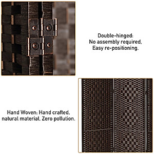 Room Dividers, 6Ft. Tall Extra Wide 19" Woven Fiber Folding Privacy Screens Panel, Partition & Wall Divider,Space Seperate Decorative Screen Panel,Double Hinged,Freestanding-6 Panel, Dark Coffee