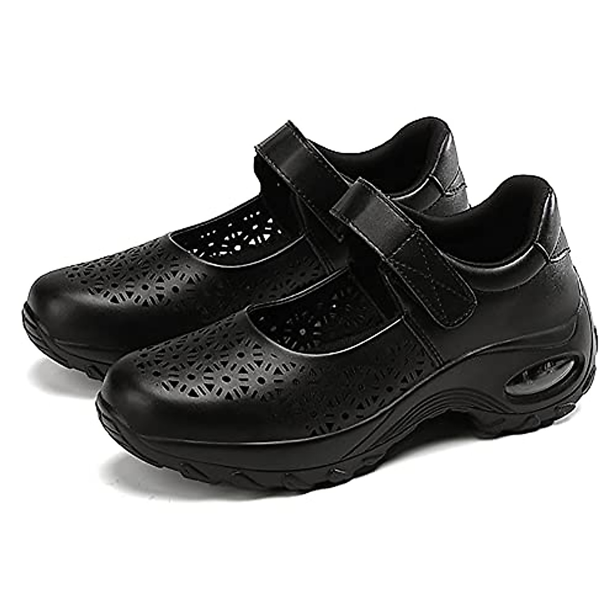 Odema Women's Mary Janes Shoes Breathable Working Nurse Shoes Wedge Walking Shoes Black