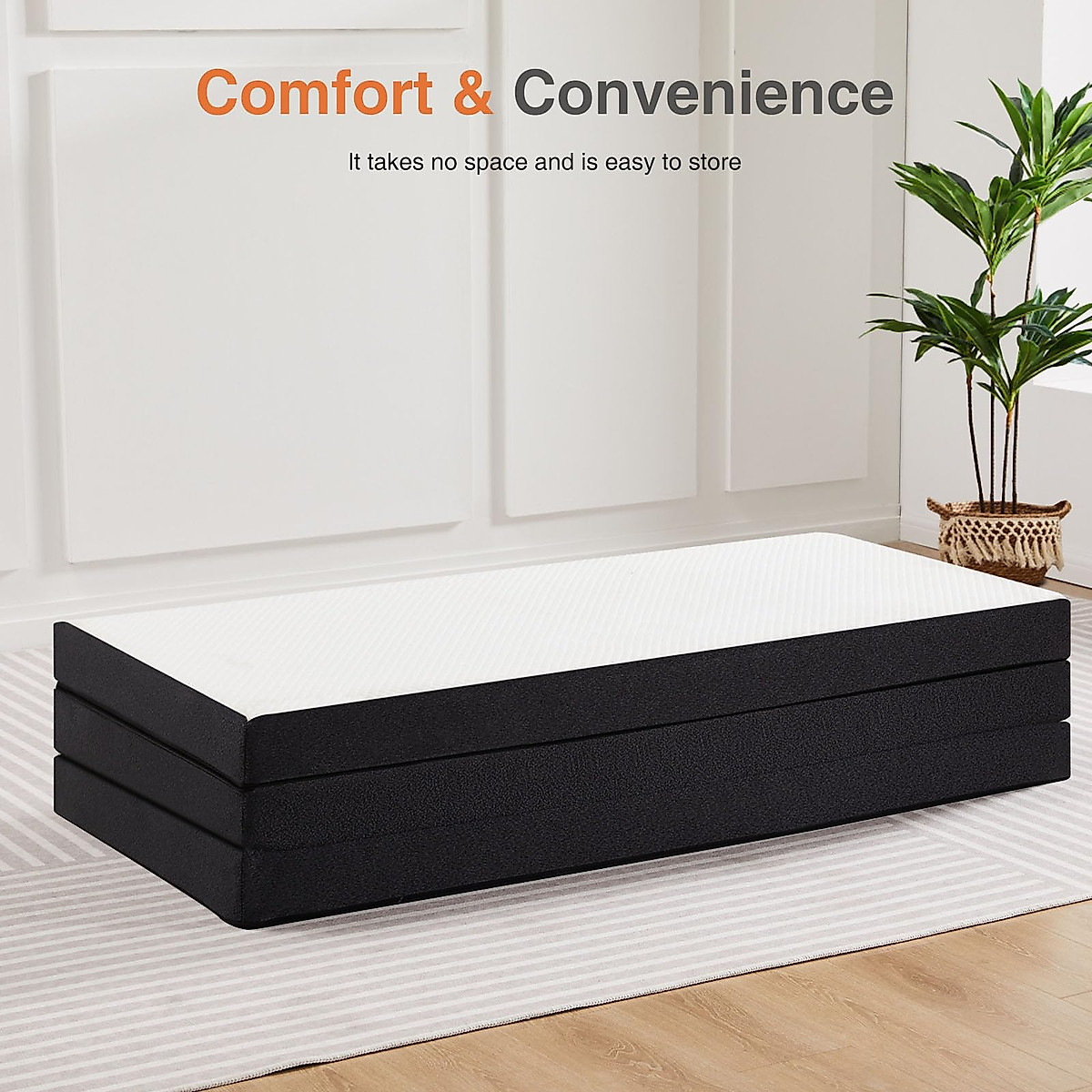 Sweetcrispy Folding Mattress, 4 inch Tri-fold Memory Foam Mattress Topper for Camping, Foldable Mattress Topper with Washable Cover, Guest - Queen Size, White