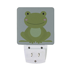 Naanle Set of 2 Cute Green Frog Cartoon Animal Auto Sensor LED Dusk to Dawn Night Light Plug in Indoor for Adults