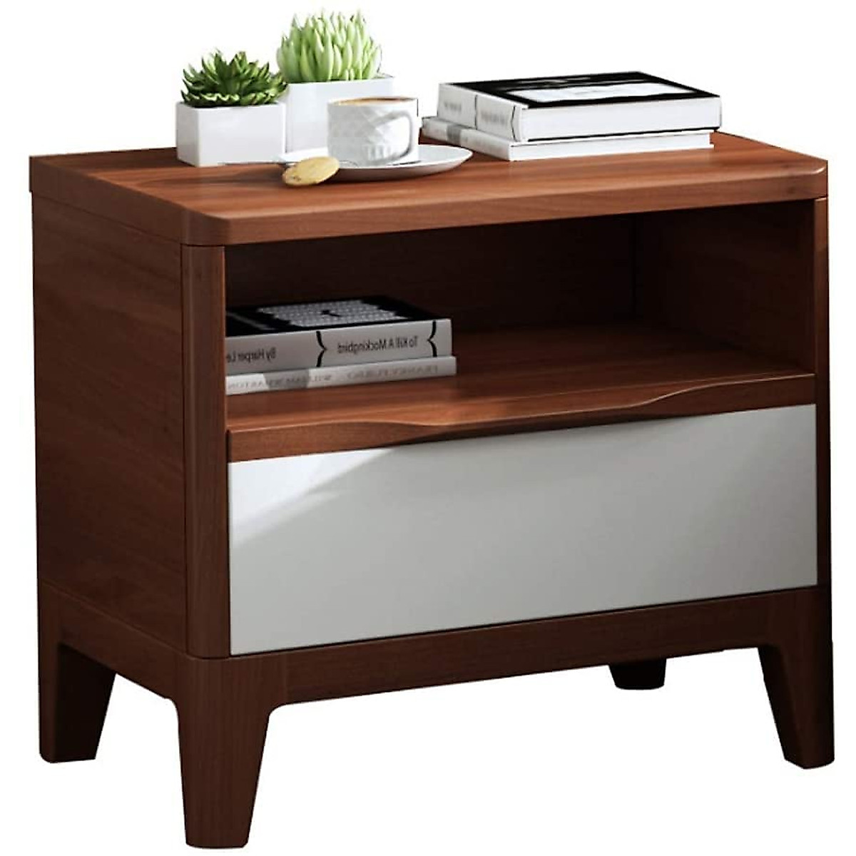 Night Stand End Table Bedside Table Solid Wood Bedside Table, 2-Tier End Table Side Table With Drawer, Storage Organizer And Open Shelf Nightstand Nightstand Side Table Bedside Cabinet ( Color : Walnu
