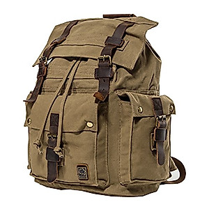 Jonon Vintage Canvas Backpack for MenLeather Rucksack Knapsack 17 inch Laptop Tote (Green)