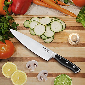 FETERVIC Chef Knife 8 Inch Chef's Knife with Knife Sharpener, German High Carbon Stainless Steel Kitchen Knife with Triple-Rriveted Ergonomic Handle & Gift Box