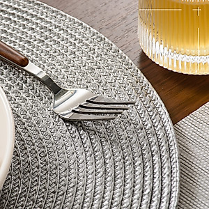 FunWheat Round Braided Placemats Set of 6 Table Mats for Dining Tables Woven Washable Non-Slip Place mats 15 inch for Spring (Grey, 6pcs)