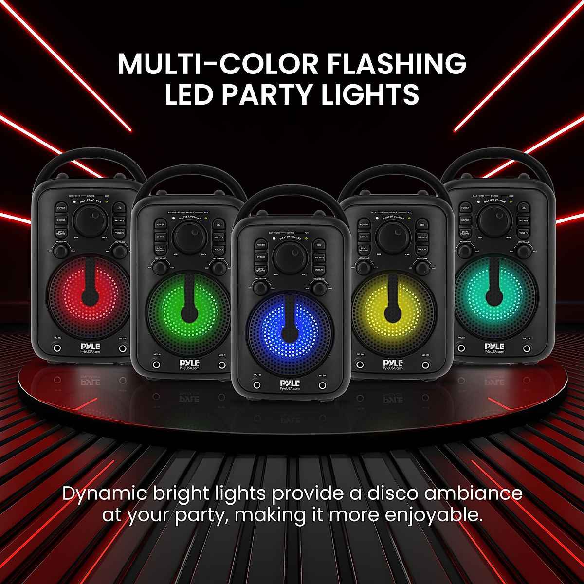 Pyle 4” Wireless BT Streaming Speaker - Portable Audio Speaker, with Two Microphones and Stand to Put Mobile Phone, 5.0 Bluetooth, Big Bass & Clear Sound, MP3, Classic Karaoke SystemP