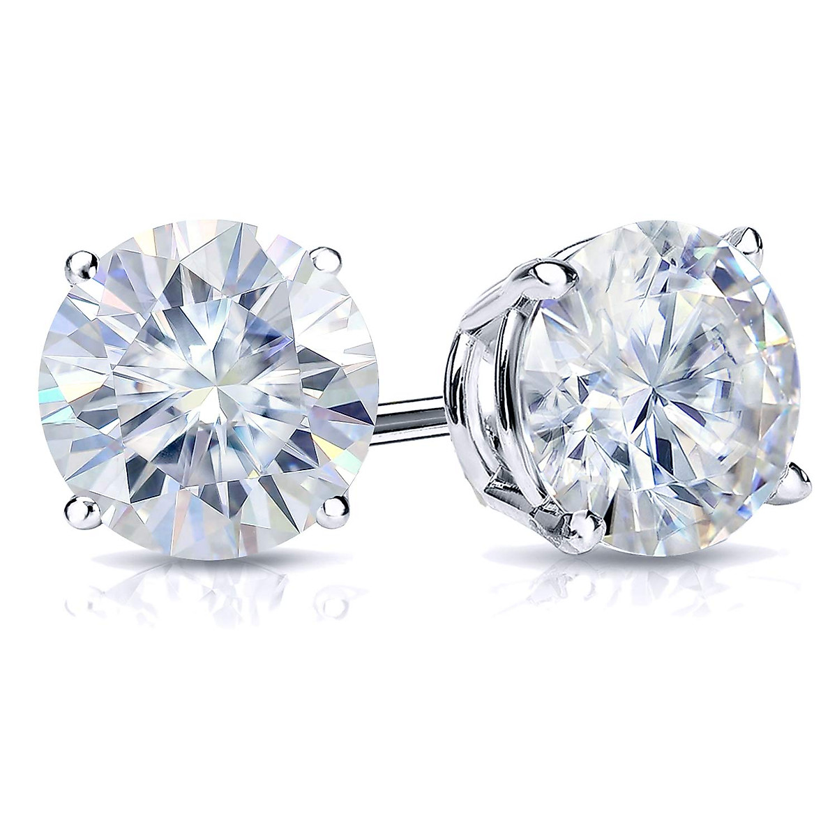 Diamond Wish Platinum Round Moissanite Stud Earrings (1ct TGW, 5mm, H-I) 4-Prong Set, Screw-Back