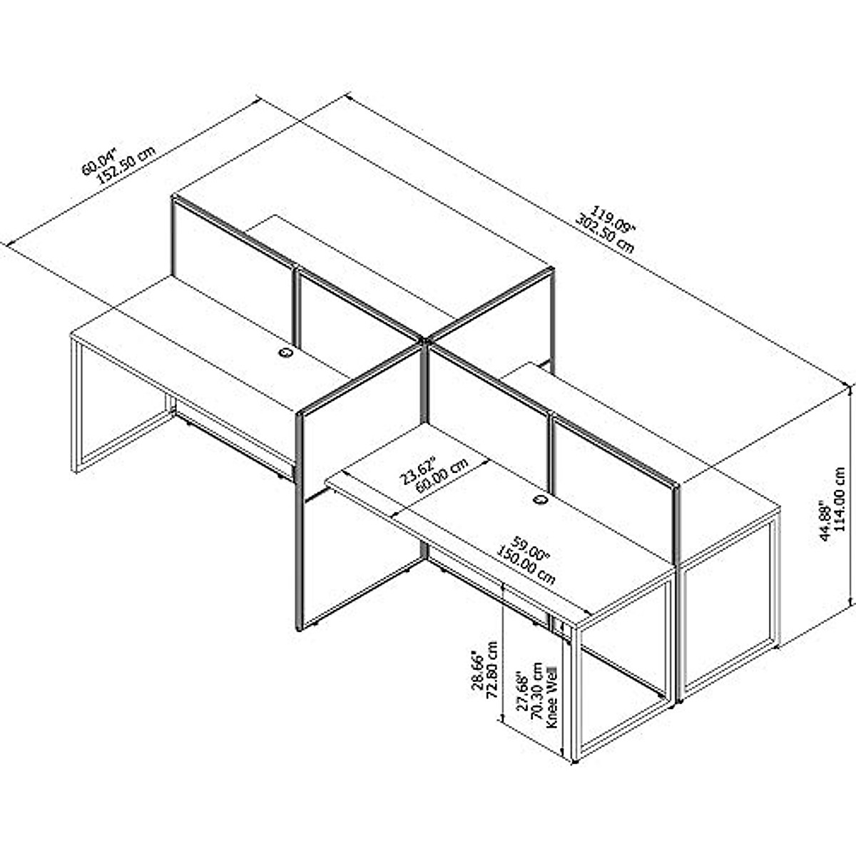 Bush Business Furniture Easy Office 4 Person Cubicle Desk Workstation, 60W x 45H, Pure White