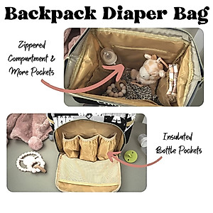 Forest Bear Black White Personalized Diaper Backpack with Name,Custom Travel DayPack for Nappy Mommy Nursing Baby Bag One Size