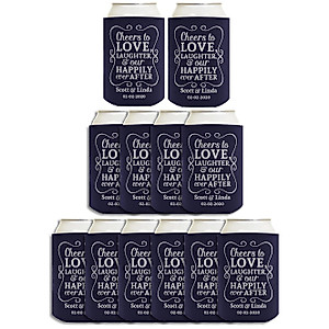 Cheers To Love Custom Names & Date 12-Pack Personalized Can Coolie Drink Coolers Coolies Navy