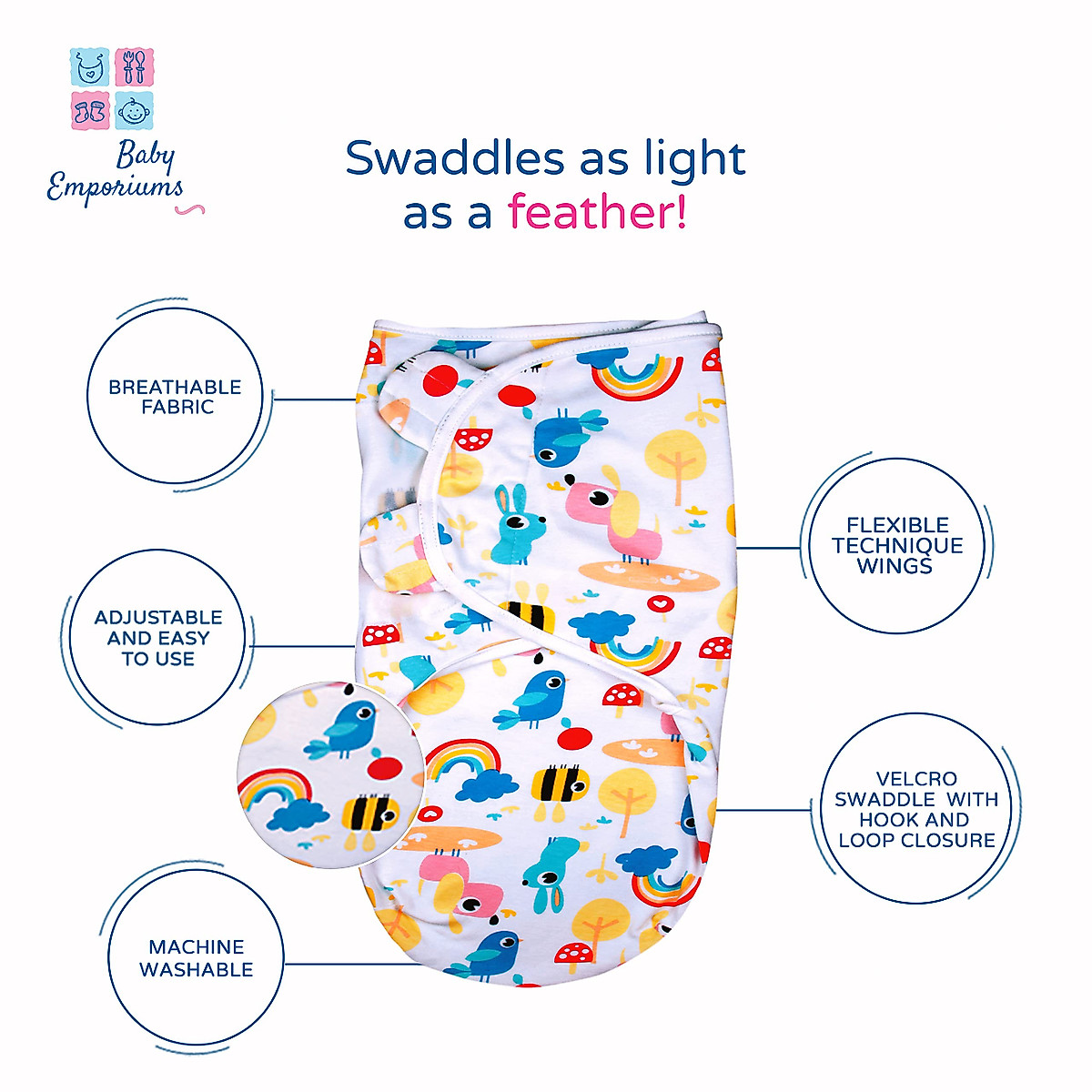 BABY EMPORIUMS swaddles for Newborn | Adjustable Swaddle 0-3 Month 7-14 lbs. | Unisex Soft with Plush and Warm Pack of 3 Wraps Delightful Appealing Designs