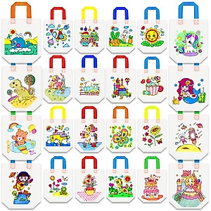 MOLDTAS 24 Styles Cute Cartoon Coloring Goodie Bags Reusable Coloring Carnival Art Party Favor Bags for Color Your Own Goodie Bags for Birthday Party DIY Crafts or Party Favors Supplies