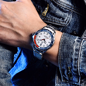 Pagani Design 007-Model Automatic Diving Watches for Men NH35 Movement, Stainless Steel Materials, Rotating Ceramic Bezel, Sapphire Domed Mirror, 100M Waterproof Mechancial Self Winding Wrist Watch