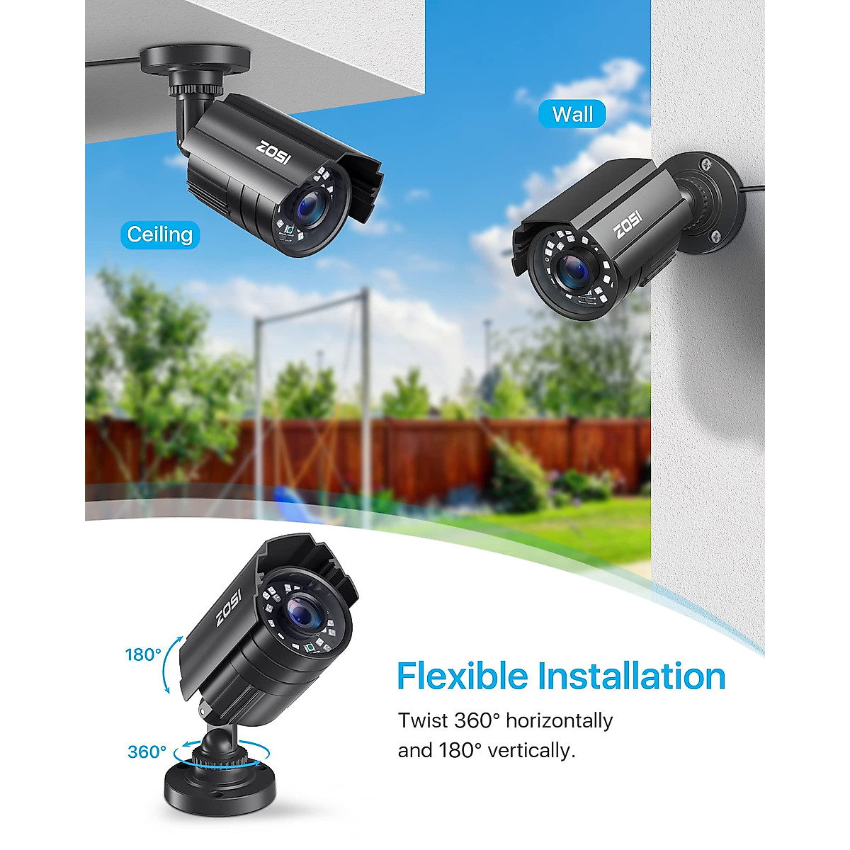 ZOSI 4PK 1920TVL 1080P Security Camera 3.6mm Lens 2MP CCTV Camera Home Security Day Night Waterproof Camera for 1080P/5MP/4K HD-TVI Analog DVR System