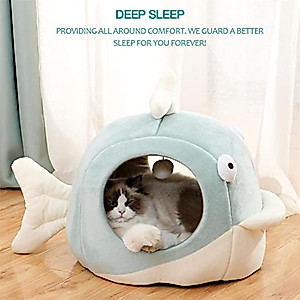 Cat Beds for Indoor Cats - Cat Bed Cave with Removable Washable Cushioned Pillow, Calming Cozy Soft Cat Cave, Cute Friendly Dolphin Cat Houses for Indoor Cats No Deformation Pet Bed, L