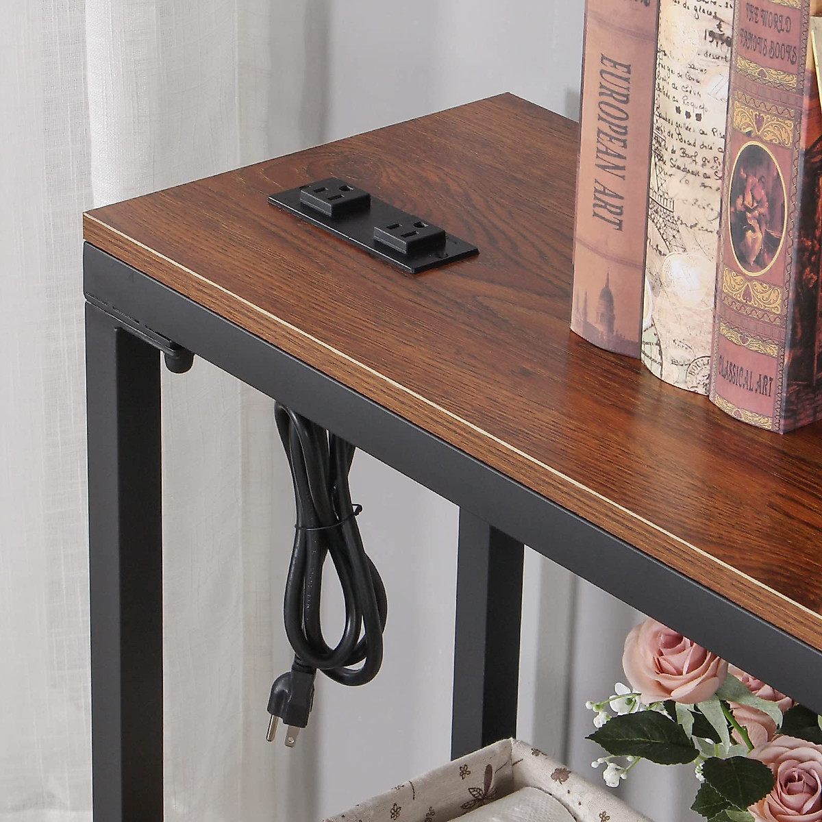Console Table with Power Outlet, Narrow Table Sofa Table Side Table with Storage Shelves, Entrance Table for Entryway, Hallway, Behind Couch, Living Room, Foyer, Corridor, Front Hall, Kitchen