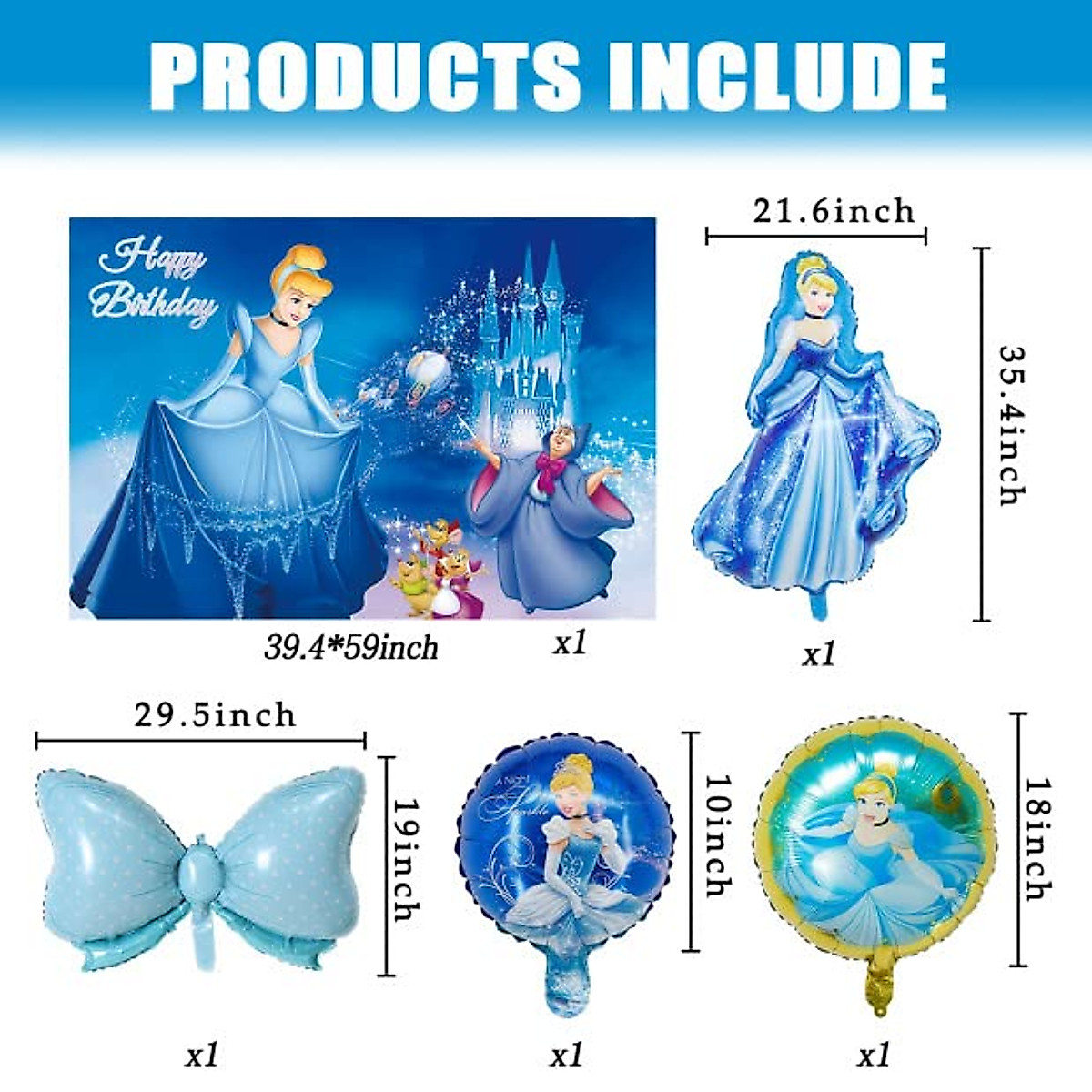 108 Pcs Cinderella Themed Party Decoration Balloon Garland Set Cinderella Birthday Party Supplies Includes Happy Birthday Background, 100 Latex Balloons, 5 Foil Balloons for Kids Birthday Party