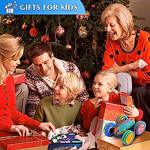 FAFUGANIA Remote Control Car, 360° Rotating RC cars with Wheel Light and Body crack light, Fast and Flips 4WD Double-Sided RC Stunt Cars For 6-12 years old Kids Xmas Toy Cars Gift for Boys Girls(Blue)