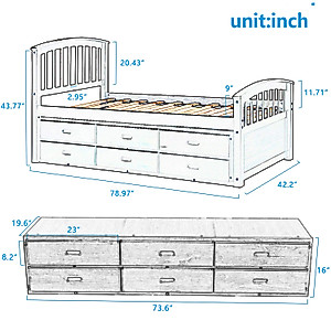 Merax Platform Storage Bed Solid Wood Bed with 6 Drawers Twin Size