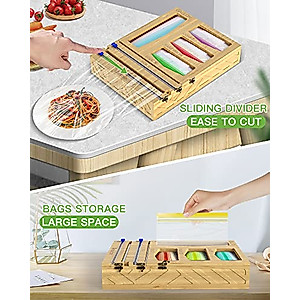 6 In 1 Ziplock Bag Storage Organizer, Foil and Plastic Wrap Organizer, Uamector Bamboo Aluminum Foil Dispenser with Cutter for Kitchen Drawer, Applies to Gallon Quart Sandwich Snack Bags, Cling Film Aluminum Foil, etc