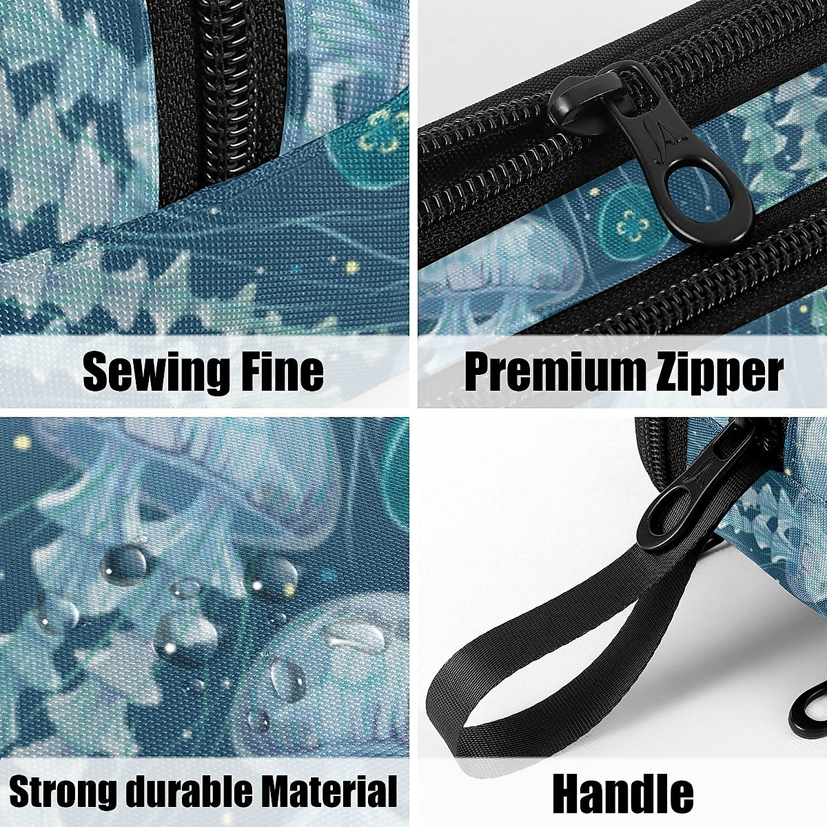 Fustylead Transparent Jellyfish Big Capacity Pencil Pen Case, Multi-Purpose Makeup Bag Organizer Storage Pouch for Office College School Hiking Travel