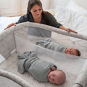 HALO BassiNest Twin Sleeper, Bedside Double Bassinet, Adjustable, Soothing Center with, Vibration, Soothing Sounds and Lullabies – Premiere Series, Sand Circle