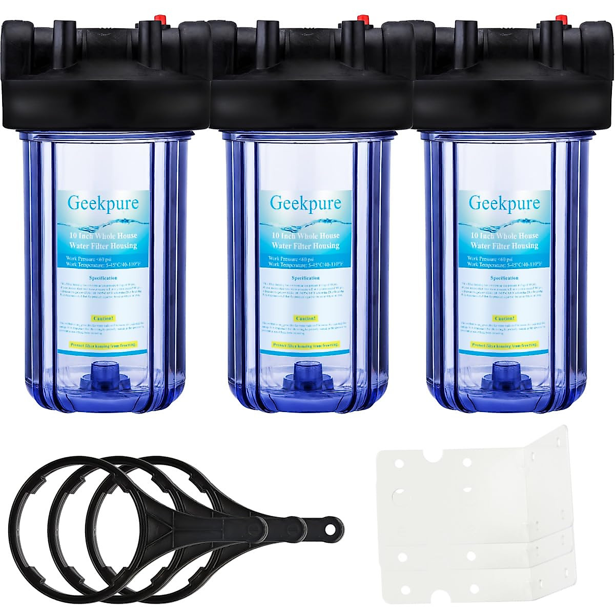 Geekpure 10 Inch Big Clear Water Filter Housing for Whole House Water Filtration with Wrench Bracket -1" Port-4.5" x 10"