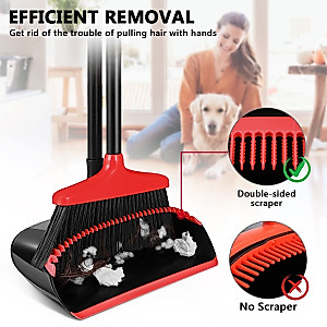Broom and Dustpan Set for Home - Broom Dustpan Set with Long Handle - Broom with Dustpan Heavy Duty