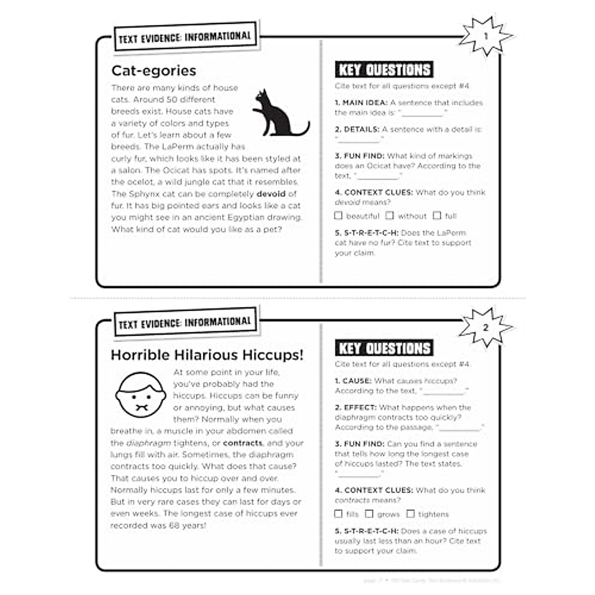 100 Task Cards: Text Evidence: Reproducible Mini-Passages With Key Questions to Boost Reading Comprehension Skills
