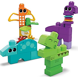 Mega BLOKS Fisher-Price Toddler Building Blocks Toy Set, Squeak ‘n Chomps Dinos with 24 Pieces, 4 Buildable Animals, Ages 1+ Years