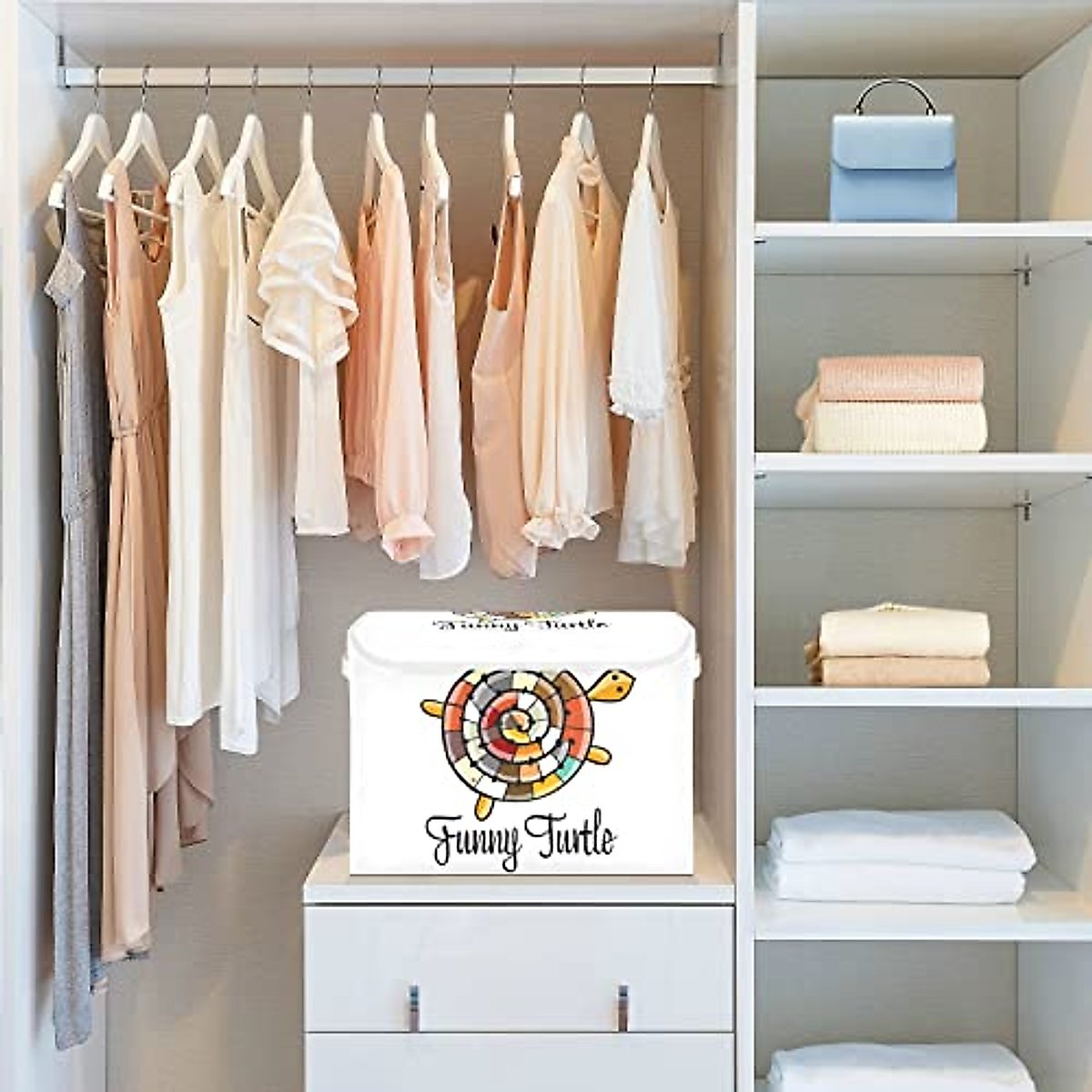 CaTaKu Funny Cartoon Turtle Storage Bins with Lids and Handles, Fabric Large Storage Container Cube Basket with Lid Decorative Storage Boxes for Organizing Clothes