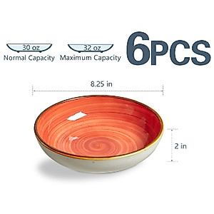 ONEMORE 30 oz Pasta Bowls and 8.5 inch Salad Plates Bundle - Microwave, Oven and Dishwasher Safe - Red