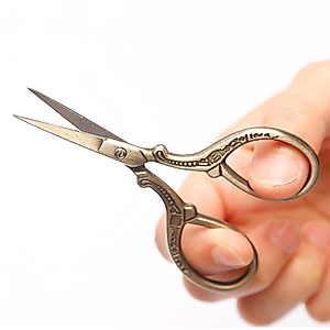 GAIFONGRE 3.5 inch Sewing Embroidery Scissors, Straight Sharp Stainless Steel Sharp Scissors with leather sheath cover,DIY tools for Threading Needlework Dressmaker Artwork Everyday Use (Bronze)